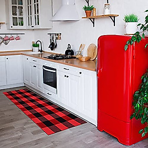 Christmas Door Mat Outdoor, Black Red Buffalo Plaid Outdoor Rug 23.6 x 51.2'' Front Door Mat, Washable Christmas Welcome Mat for Front Porch, Kitchen, Bathroom, Farmhouse, Entry Way, Laundry Room