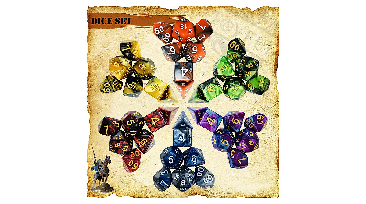 6 Sets DND Dice: Polyhedral Dice Bulk with Tray & Bags