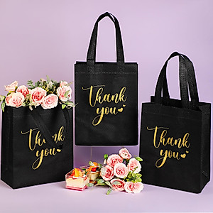 Sweetude 30 Pcs Chrismas Thank You Gift Bags with Handles Bulk Reusable Goodie Bag Non Woven Foldable Bag for Graduation Wedding Bridesmaid Gifts(10 x 8 x 4 Inch,Black)
