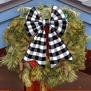 4 Inch x 50 Yards Christmas Plaid Buffalo Ribbon, Check Wired Edge Ribbon Plaid Ribbon Gingham Check Wired Ribbon Buffalo Plaid Ribbon for Christmas Tree Wreath Bows Decor (Black White Plaid)