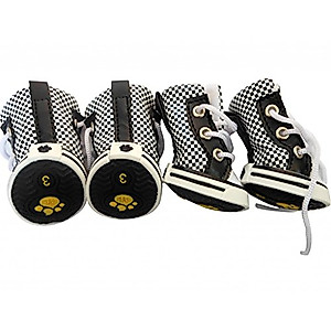 Tangpan Hold Honey Black and White Plaids Pet Dog PU Boots Sports Shoelace Shoes Booties Sneakers Size 3#