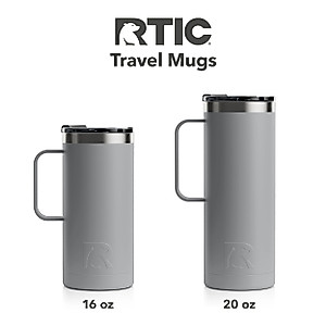 RTIC Travel Mug with Handle, 16 oz, Graphite, Portable Thermal Camping Cup, Vacuum-Insulated with Lid, Stainless Steel, Sweat Proof, Keeps Hot & Cold Longer