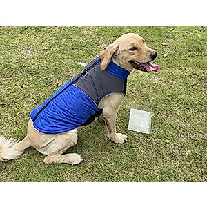 Fleece Lining Warm Dog Coats Padded Vest with D Ring Waterproof Reflective Puppy Jacket for Small Medium Large Dog Winter Coat Clothes Zip Up Apparel for Cold Weather (XL, Blue)