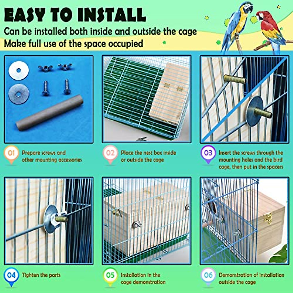 kathson Parakeet Nest Box Budgie Nesting House Cockatiel Breeding Parrots Mating Box for Lovebirds Small and Medium-Sized Birds（S）