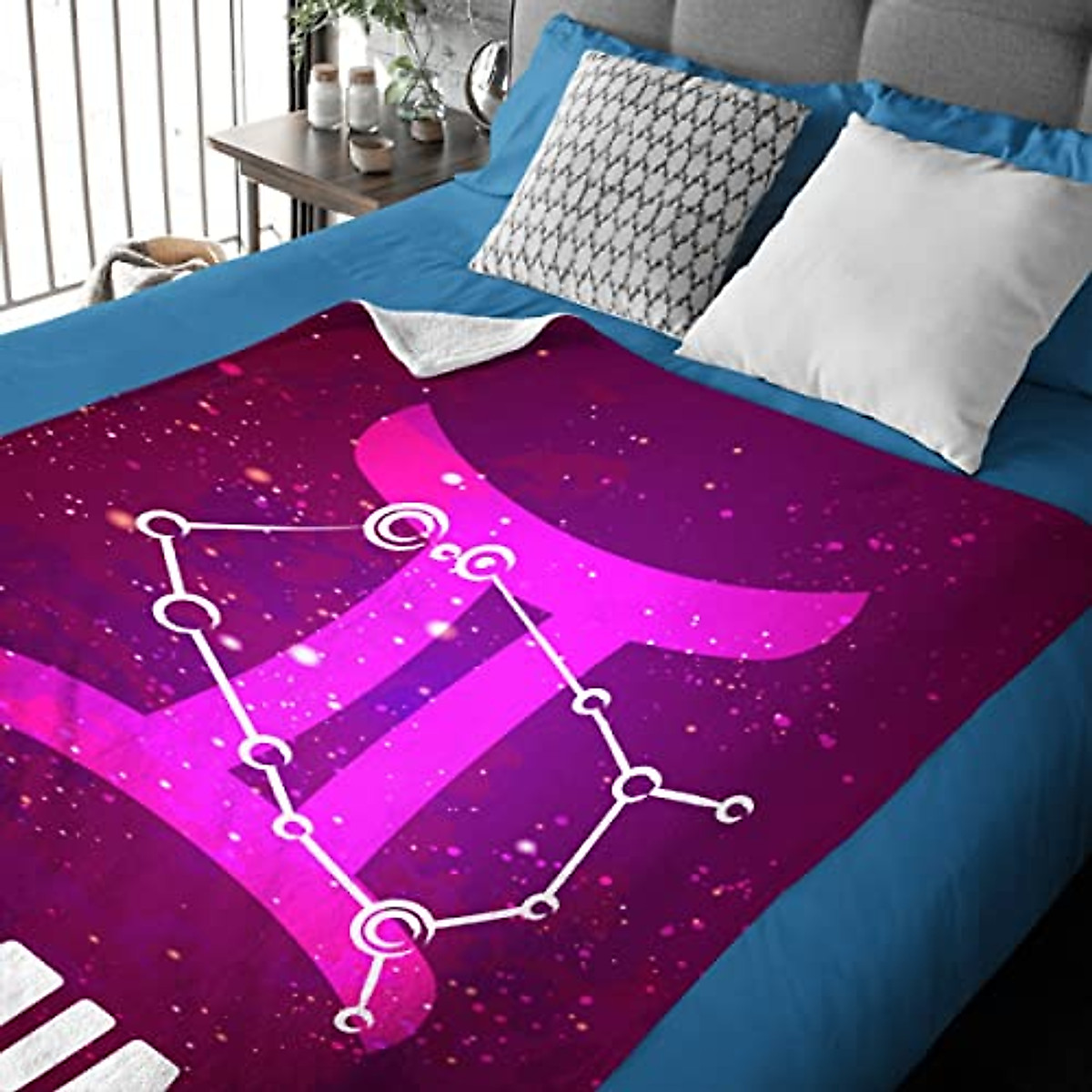 AUSMART Constellation Zodiac Gemini Throw Blanket Flannel Microfiber Luxury Warm Soft Cozy Blanket for Couch, Car, Bed Sofa Dorm Water Beds Gift X-Small 40x30In ( Toddler ) Pet