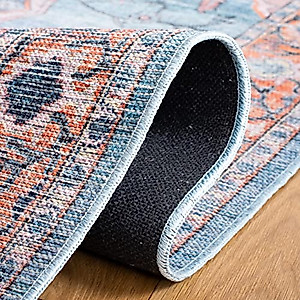 SAFAVIEH Serapi Collection Area Rug - 8' x 10', Blue & Orange, Boho Chic Design, Non-Shedding Machine Washable & Slip Resistant Ideal for High Traffic Areas in Living Room, Bedroom (SEP540M)