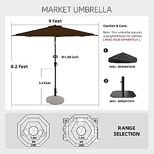 wikiwiki 9 FT Patio Umbrellas Outdoor Table Market Umbrella with Push Button Tilt/Crank,8 Sturdy Ribs, Fade Resistant Waterproof POLYESTER DTY Canopy for Garden, Lawn, Deck, Backyard & Pool
