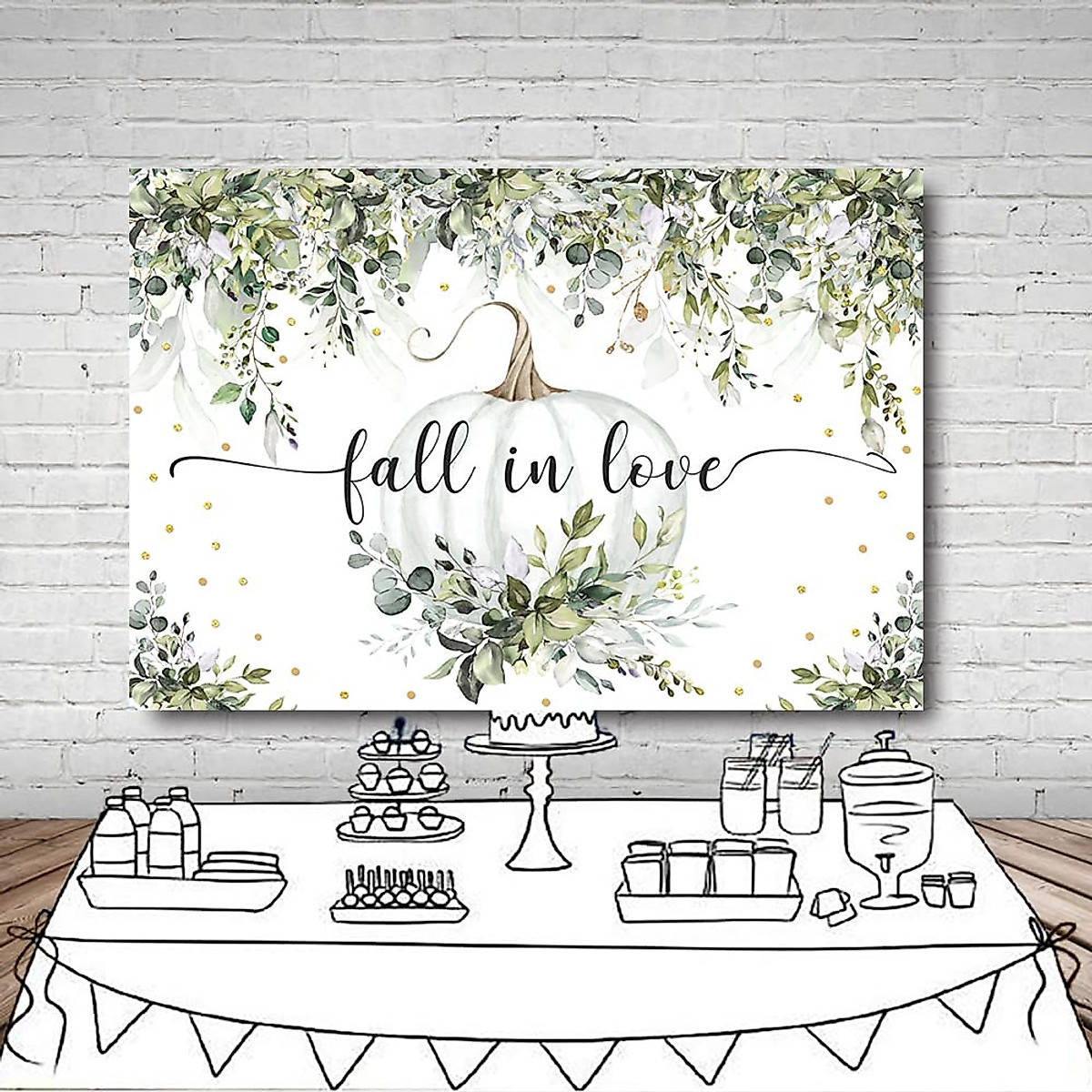 MEHOFOND Thanksgiving Fall in Love Bridal Shower Backdrop Eucalyptus Autumn Fall Pumpkin Wedding Shower Background for Photography Miss to Mrs Banner Engagement Anniversary Party Decorations 7x5ft