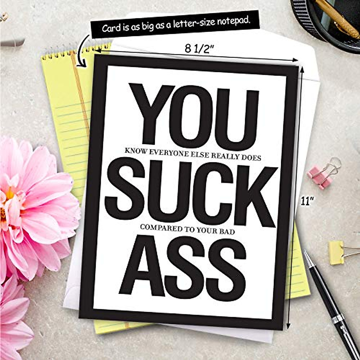 NobleWorks Funny 'You Suck A$$' Congratulations Greeting Card w/Envelope - Congrats You Suck A$$ Card - Funny Celebration Stationery 8.5 x 11 Inch J8682