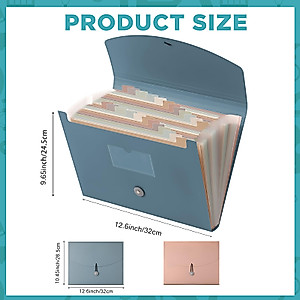 Harloon 2 Pack 24 Pockets Expanding File Folder with Cover Labels, Expanding File Organizer with Expandable Cover, Desktop Folders Letter A4 Paper Document Storage Organizer (Light Blue, Dark Pink)