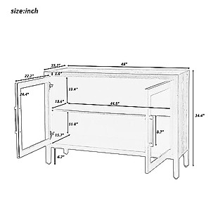 Bellemave Accent Storage Cabinet Sideboard with Two Tempered Glass Doors Freestanding Buffet Cabinet with Adjustable Shelf for Living Room, Hallway, Dining Room (Black)