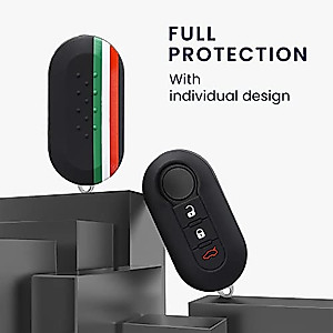 kwmobile Silicone Key Fob Cover Compatible with Fiat Lancia 3 Button Car Flip Key - Italy Green/Red/Black