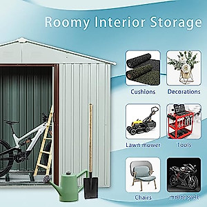 KELRIA 8ft x 4ft Outdoor Metal Storage Shed with Metal Floor Base,Metal Outdoor Storage Sheds with Sliding Doors and Window, Garden Shed Utility Tool Shed with Pent Roof for Backyard Lawn, White