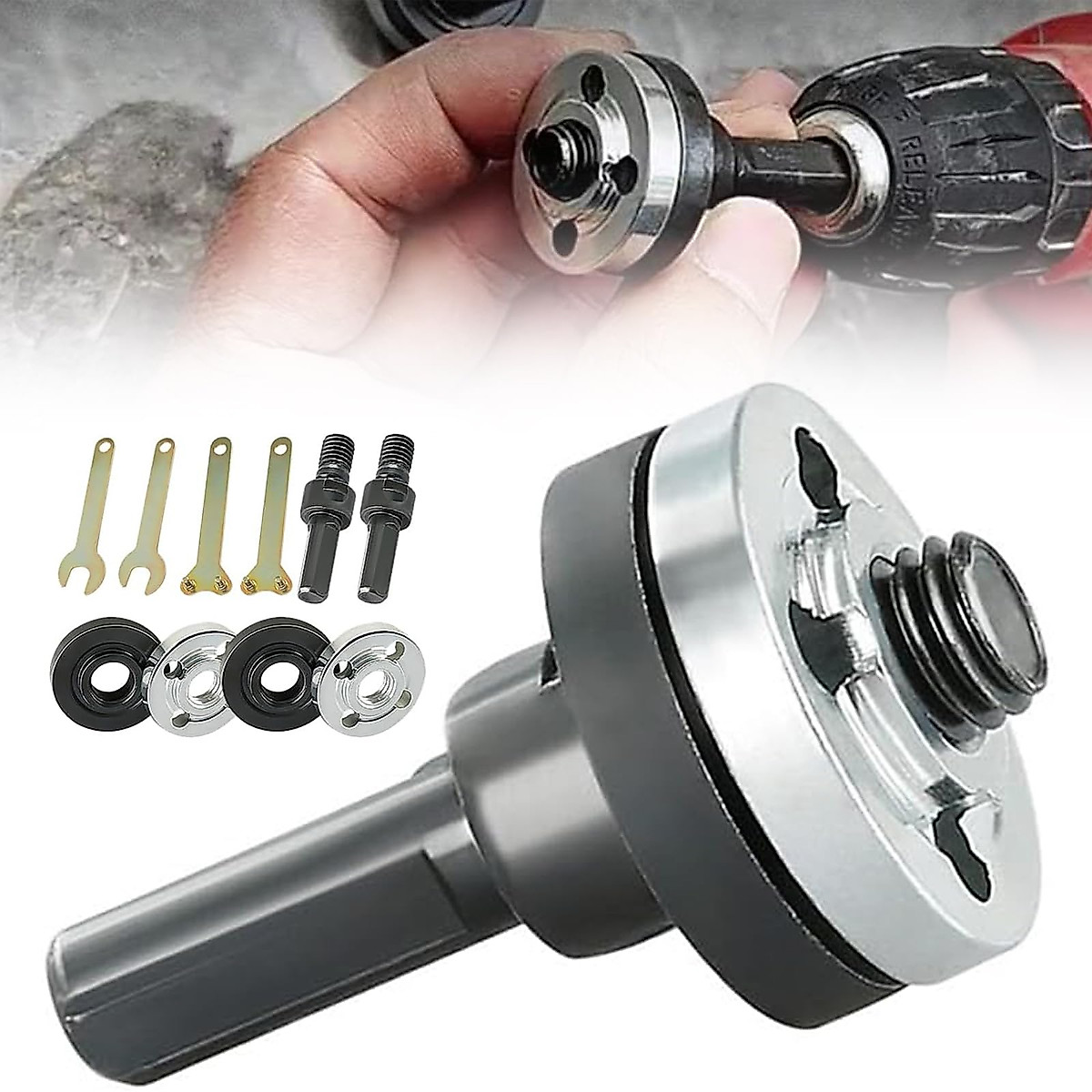 Electric Drill Angle Grinder Connecting Rod Set, Multifunctional Adjustable Rotary Driver Cutter Shaft Accessories Drill Angle Grinder Adapter for Cutting Disc, Polish Disc and Polish Sponge (2 Set)