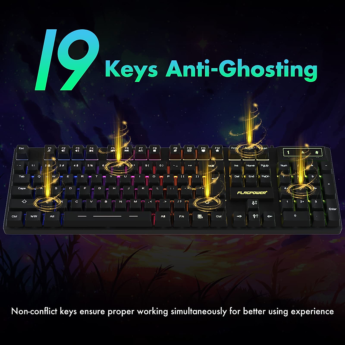 FLAGPOWER RGB Gaming Keyboard and Breathing Mouse Combo, Adjutable Breathing Backlit Mechanical Feeling Keyboard with 4 Colors 4800DPI Backlight Mouse for PC Laptop Computer Game and Work