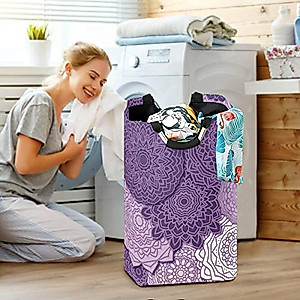 Nander Laundry Basket Purple Mandala Boho Large Hamper Foldable Bag for Dirty Clothes Organizer Laundry Bag Picnic Baskets Print Toy Gift Organizer