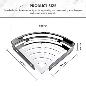 KULED Corner Shower Caddy, Adhesive Bathroom Shower Corner Shelves, 1.77inch Height Rustproof Stainless Steel Shower Organizer, Silver Polished Shower Shelf with 3 Adhesives