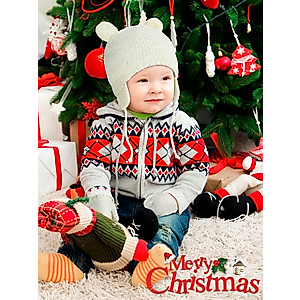 SATINIOR 2 Sets Baby Winter Beanie Hat Gloves Cute Bear Earflap Caps (White, Pink)