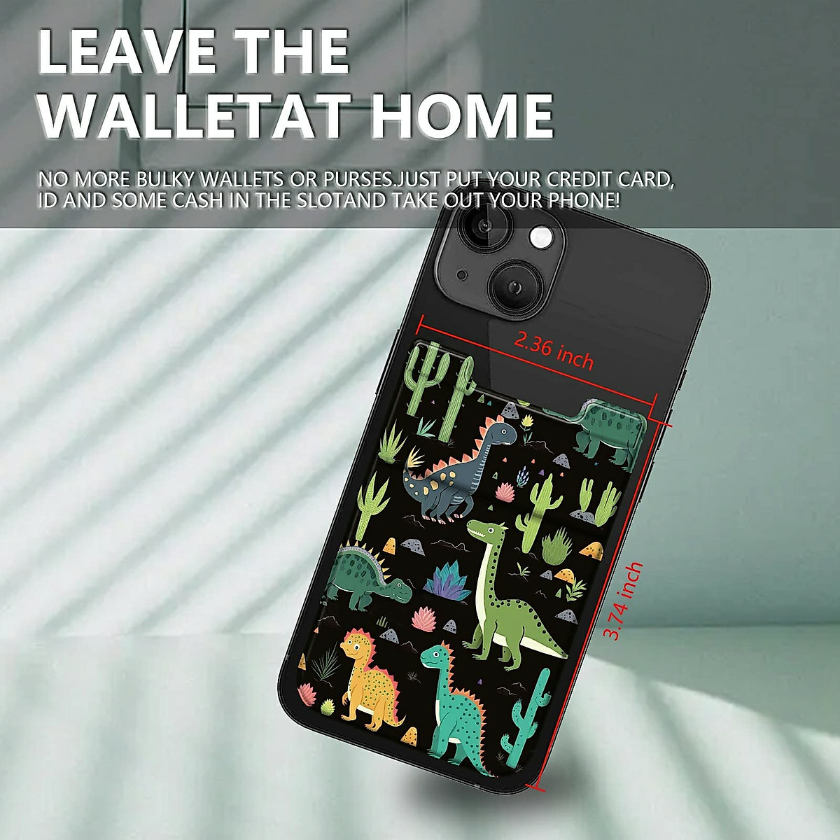 Rossy Cell Phone Wallet Adhesive Card Holder Stick on Wallet Pocket Credit Card ID Case With Cute Dinosaur Stylish Pattern for Back of Phone for All Smartphones
