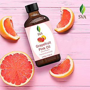 SVA Grapefruit Essential Oil Pink – 4 Fl Oz – 100% Natural Grapefruit Oil - for Diffuser, Hair Care, Face, Skin Care, Aromatherapy, Scalp and Body Massage, Soap and Candle Making - with Dropper
