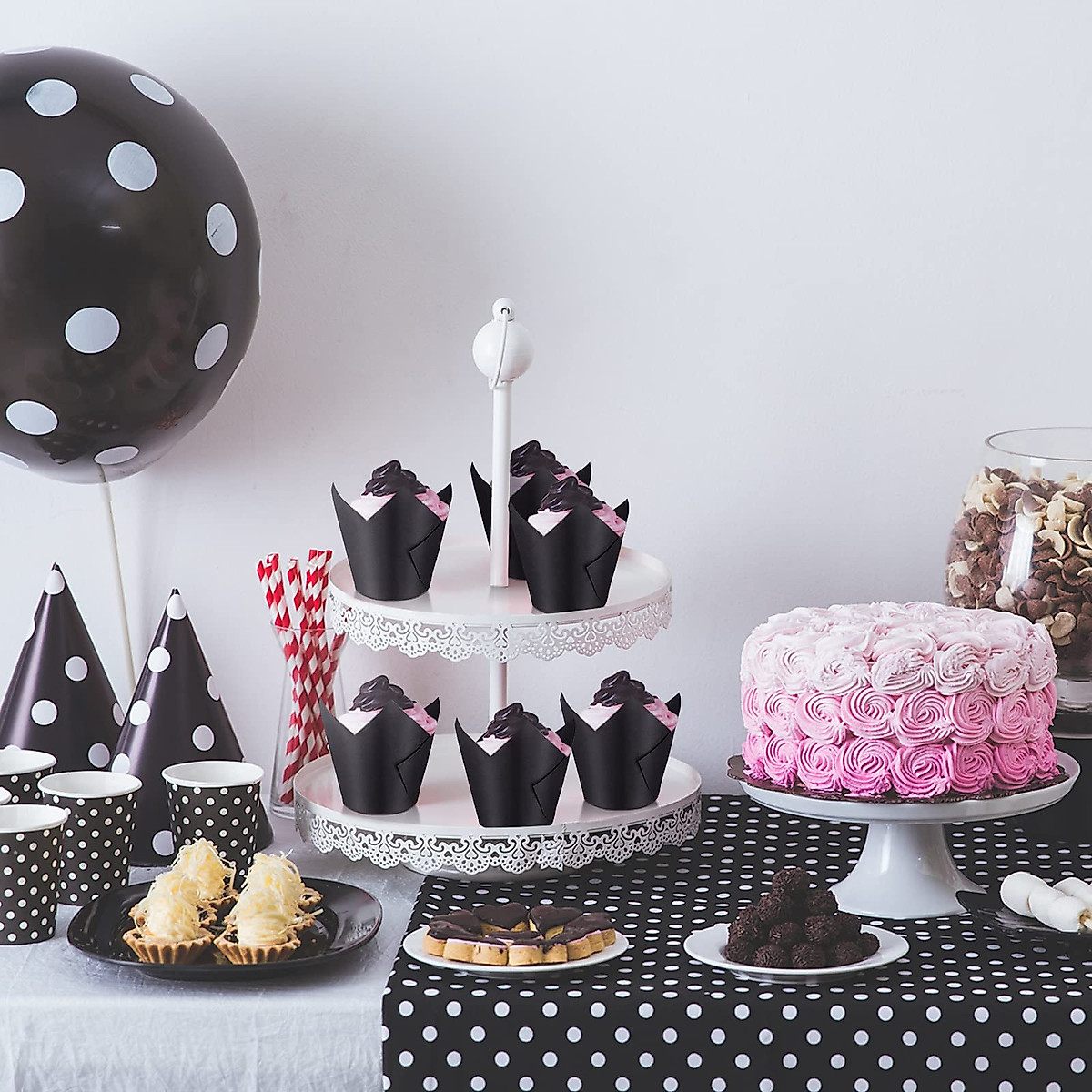 400 Pieces Tulip Cupcake Liner Baking Cups Greaseproof Muffin Liners Cupcake Wrappers Cupcake Holders for Christmas Thanksgiving Wedding Baby Shower Holiday Birthday Party Kitchen Supplies (Black)