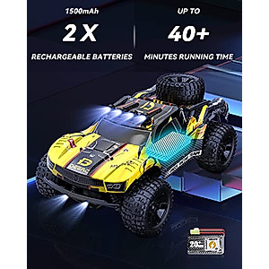 DEERC 9201E 1:10 Large Remote Control Truck with Lights, Fast Short Course RC Car, 48 km/h 4x4 Off-Road Hobby Grade Toy Monster Crawler Electric Vehicle with 2 Rechargeable Batteries for Adult Kid Boy