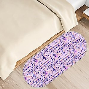 Music Note Geometric Oval Rug Small Rugs for Bedroom Aesthetic Bedside Bedroom Rug Soft Shag Runner Carpet Modern Fluffy Nursery Area Rugs Home Decor 1.64 x 4 Feet