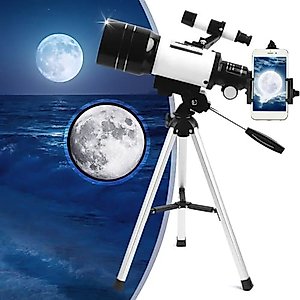 Jahy2Tech Telescope for Kids Adults Astronomy Beginners Professional Astronomical Refractor Telescope with 70mm Aperture and 300mm Focal Length,Adjustable Tripod Stand,Mobile Phone Holder(White)