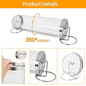 [2 PCS]BBQ Grill Basket - Rolling Grilling Baskets for Outdoor Grilling,Grill Baskets for Outdoor Grill Vegetables,Round Grill Basket,Barbecue Grill Vegetable Basket for Veggies,Fish,Jalapeno,Cylinder