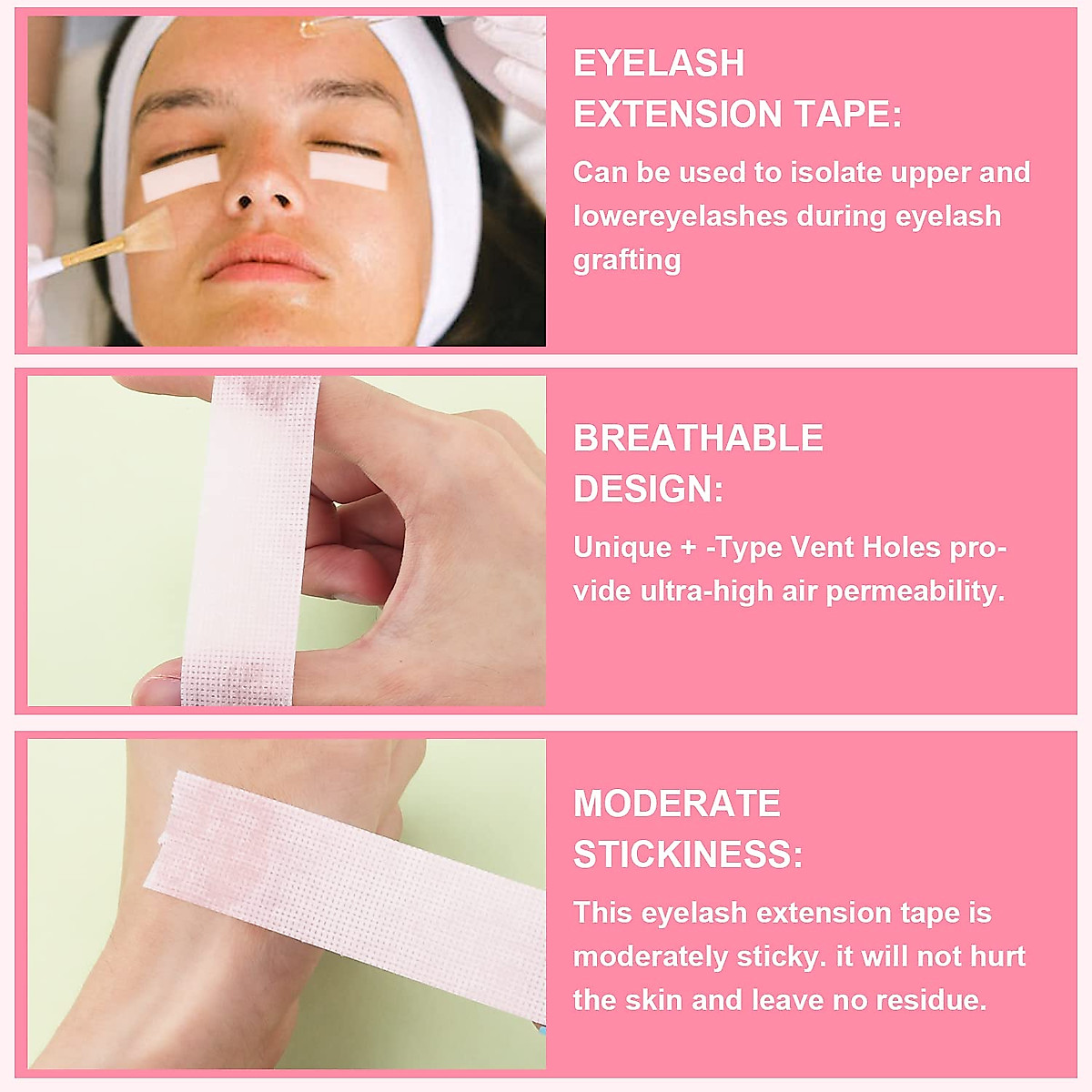 4pcs Eyelash Tapes, Reusable Silicone Non-Woven Fabric Lash Tape Eyelash Tape Breathable (Pink, 0.98 inch x 3.9 Yards)