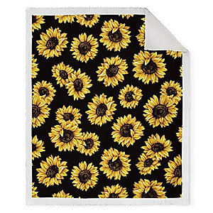 Jekeno Sunflower Sherpa Blanket Soft Warm Print Throw Blanket Lightweight for Kids Adults Women Gift 50"x60"