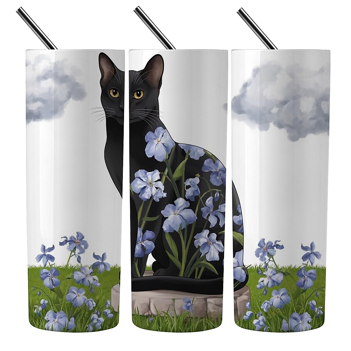 Medpol Cute black cat tumbler with lid and straw 20 oz insulated tumbler cups Cute black cat insulated travel coffee mugs for women cute sippy cups stainless insulated travel cups