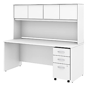 Studio C 72W x 30D Office Desk with Hutch and Mobile File Cabinet in White