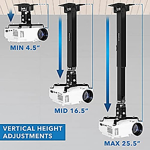 Mount-It! Wall or Ceiling Projector Mount with Universal LCD/DLP Mounting for Epson, Optoma, Benq, ViewSonic Projectors, 44lb Load Capacity, Black
