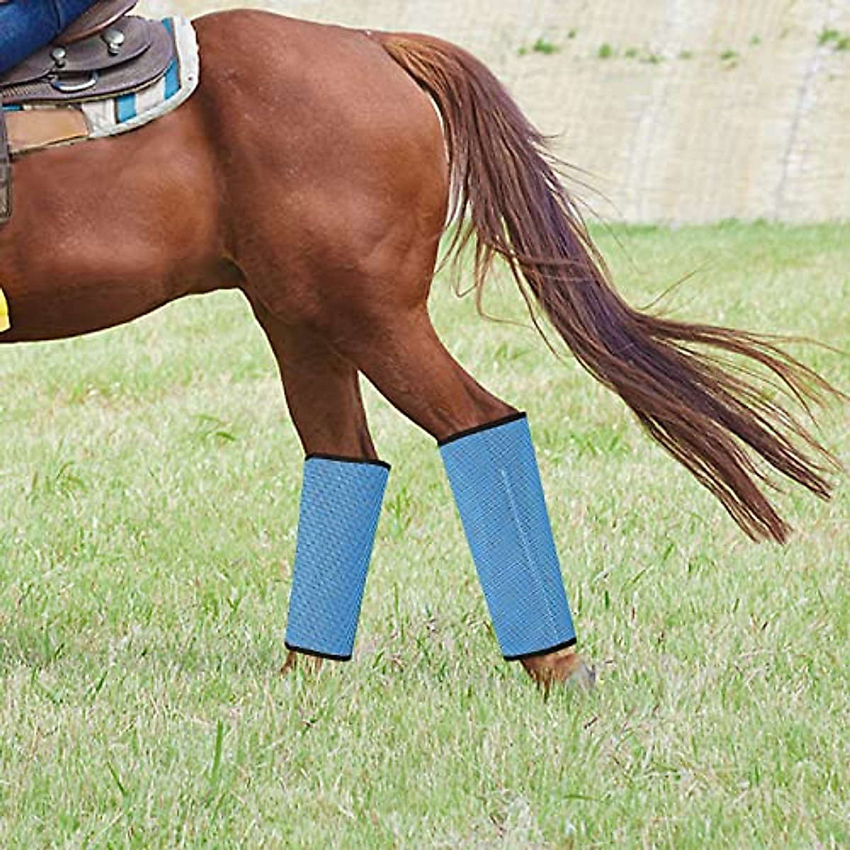 Rubor Mesh Fly Boots for Horse, Horse Leggins, Loose Fitting Fly Boots, Reduce Stomping, Horse Boots Leg Wraps Protection Gear Equine Set of 4 - Blue