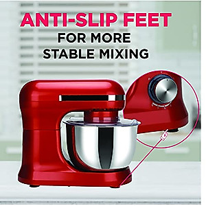 FRIGIDAIRE ESTM020-RED Retro Electric Stand Mixer, 4.75 Quart / 4.5L, 8 Speeds with Whisk, Dough Hook, Flat Beater Attachments, Splash Guard (RED)