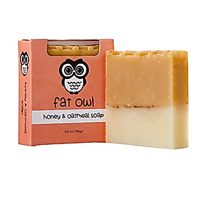 Fat Owl Products Handmade Natural Soap Bars - Palm Oil Free, Organic Bar Soap for Men and Women - Cold Pressed, Fragrance Free 3.5 oz Body Soap Bars (Honey & Oatmeal)