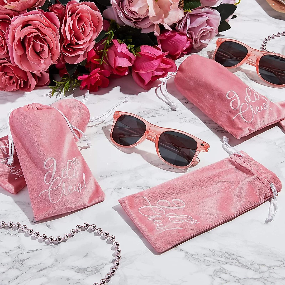Sparkle and Bash Set of 12 Bachelorette Sunglasses for Bridal Shower, Bridesmaids Gifts for I Do Crew, Party Favors, Engagement Celebration, Wedding, Velvet Pouch Included (Pink)