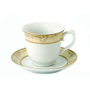Lorren Home Trends Chloe-4 Cups and Saucers, One Size, Gold