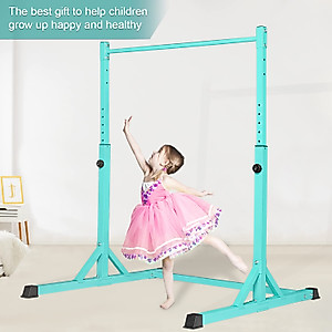 Bongkim Gymnastics Bar for Kids,Adjustable Height Gymnastic Horizontal Bars,Folding Gymnastics Equipment Junior Training Bar for Home Using,Stable Kids Training bar for Children (Teal)