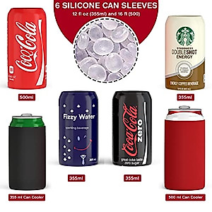 Klassia 6 Pack Can Covers That Look Like Soda, Silicone Can Sleeve with Coozy for Cans Tallboy Koosies Cooler fit all 12FL, 16FL OZ Can, Golf Accessories, Christmas Stocking Stuffers Gifts for Men