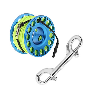 Finger Reel Diving, Aluminum Scuba Gear with 98FT High Visibility Line with Double-Ended Bolt Snap Clip for Scuba Diving Underwater Spearfishing Lightweight & Corrosion-Resistant, Blue