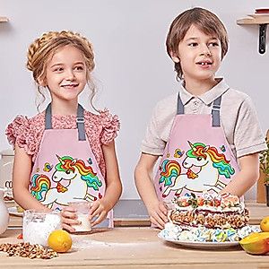 FUSOTO Unicorn Kids Aprons for Girls, Kids Cute Kitchen Cooking Apron for Ages 6-12, Kids Artist Painting Apron with Pockets, Arts and Crafts for Kids, Unicorns Gifts for Girls