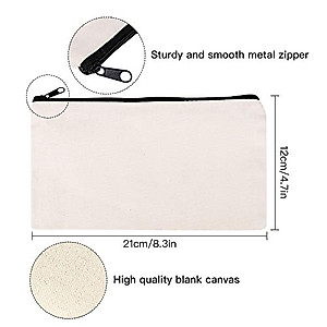 Katieyca 10 PCS Canvas Zipper Pouch, Blank DIY Craft Pen Bag, Multi-purpose Cosmetic Bag to Store Personal Belongings for Travel and Work (Beige, 8.3"x4.7")