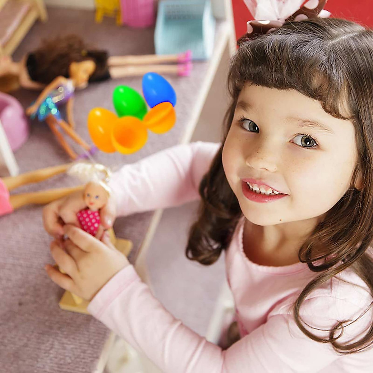 Jumbo Easter Eggs Basket Stuffers with Fashion Beauty Doll and Stickers for Girls Toddler Kids