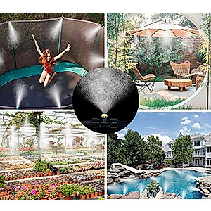 HEMYLU Misting Cooling System, 50FT (15M) Misting Line + 16 Brass Mist Nozzles + Quick Installation Kit Misting System for Outdoor Patio Garden Greenhouse
