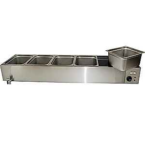 HQHAOTWU 5-Pan Electric Food Warmer Commercial Bain Marie Buffet Stainless Steel Food Container Single-Row Pans with Temperature Display and Glass Guard for Restaurant Canteen 13"×10.5"×6" Pan