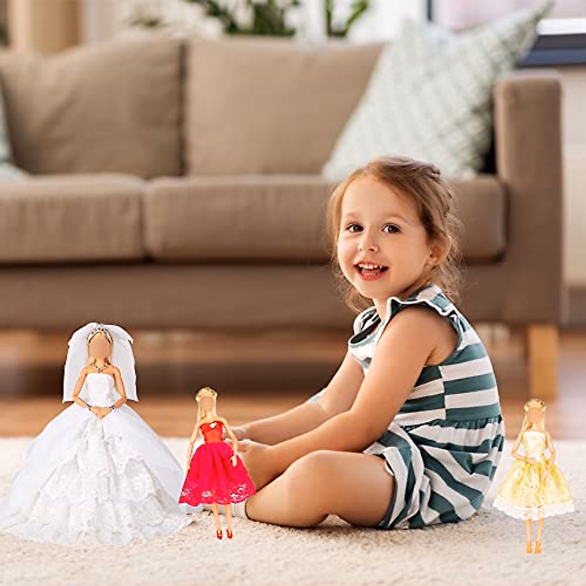 Keysse Doll Clothes Bride Wedding Dress with Bridesmaid Dress Gorgeous Trailing with Double Layer Wedding Veil, 5 Accessories, Veil + Crown + Necklace and Bracelet, Princess Party Dress for 11.5" Doll