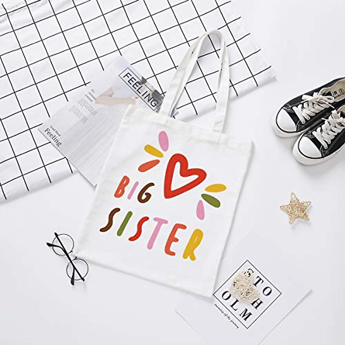 Ihopes Big Sister Reusable Tote Bag | Cute Big Sister Canvas Tote Bag Gifts for Girls Daughter Sister | Perfect birthday gifts/Birth Announcement/New Pregnancy Gift