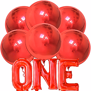 KatchOn, Big Red Metallic Balloons - Pack of 6 | Red Foil Balloons, One Birthday Balloon | Red One Balloon for Berry First Birthday Decorations and Red Birthday Decorations